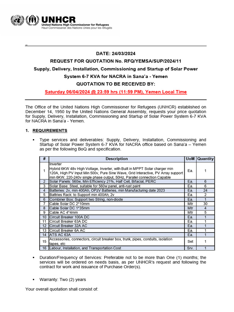 RFQ - Solar Systems For NACRA | PDF | Photovoltaic System | Power Inverter