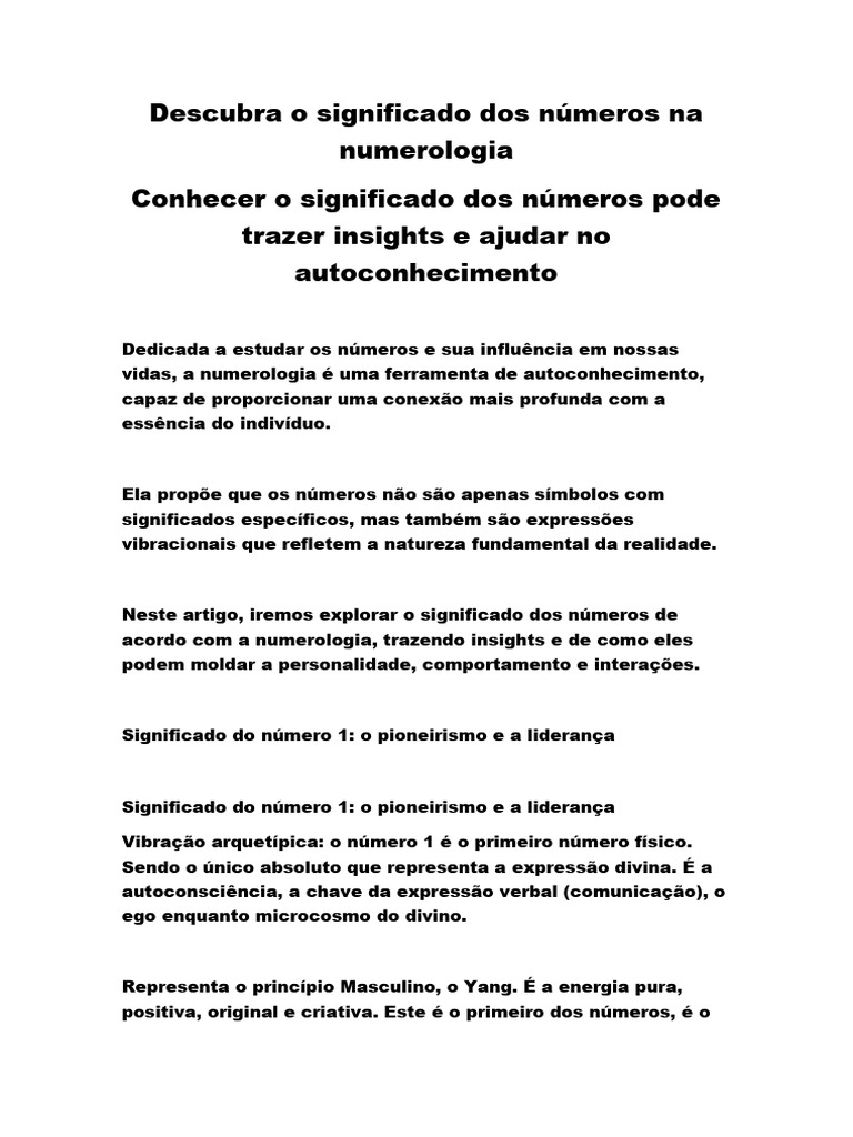Descubra o Significado Dos Números Na Numerologia | PDF | Amor | Liberdade