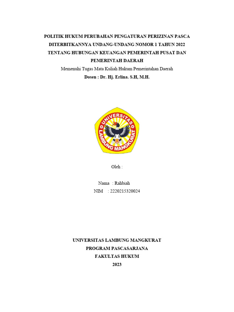 Hukum Pemerintahan Daerah (Ibu Erlina) Fix | PDF | Pengelolaan Keuangan & Uang | Ilmu Sosial