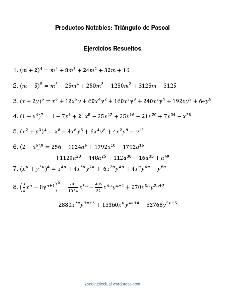 Ejercicios Del Triángulo de Pascal | PDF