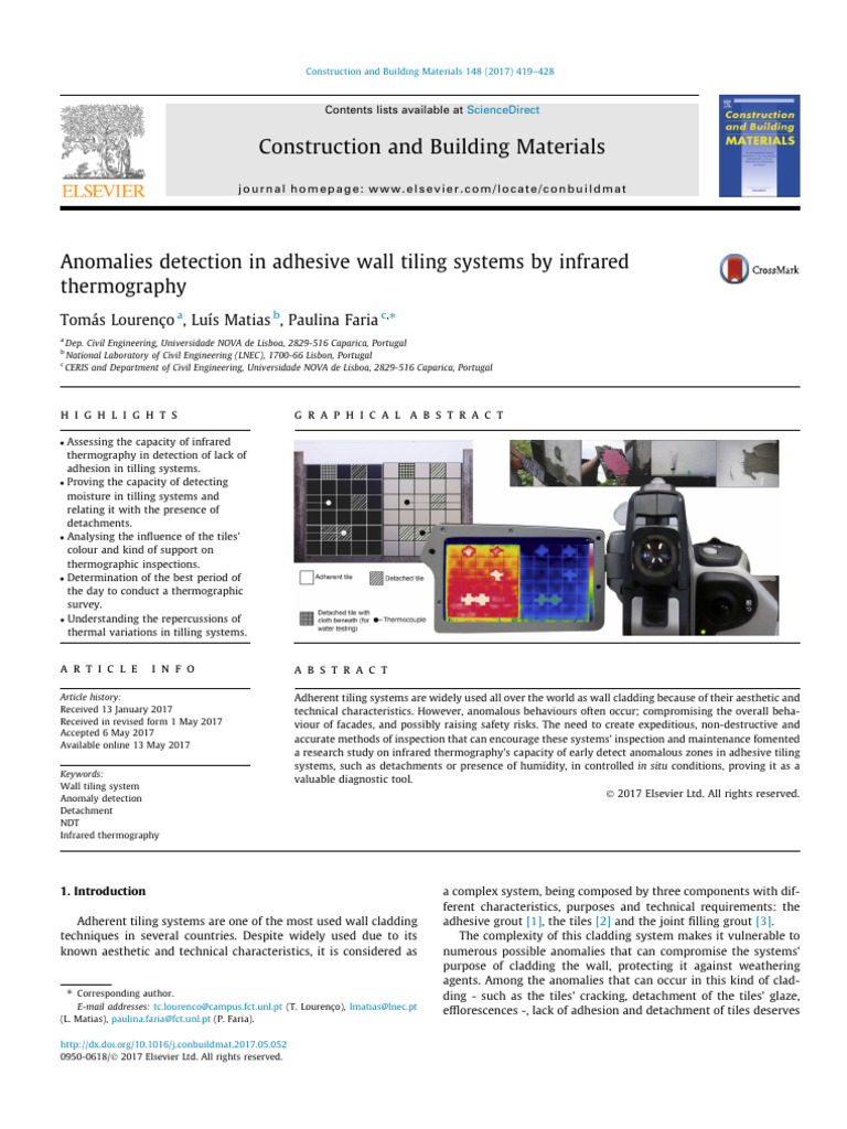 Anomalies Detection In Adhesive Wall Tiling Systems By Infrared