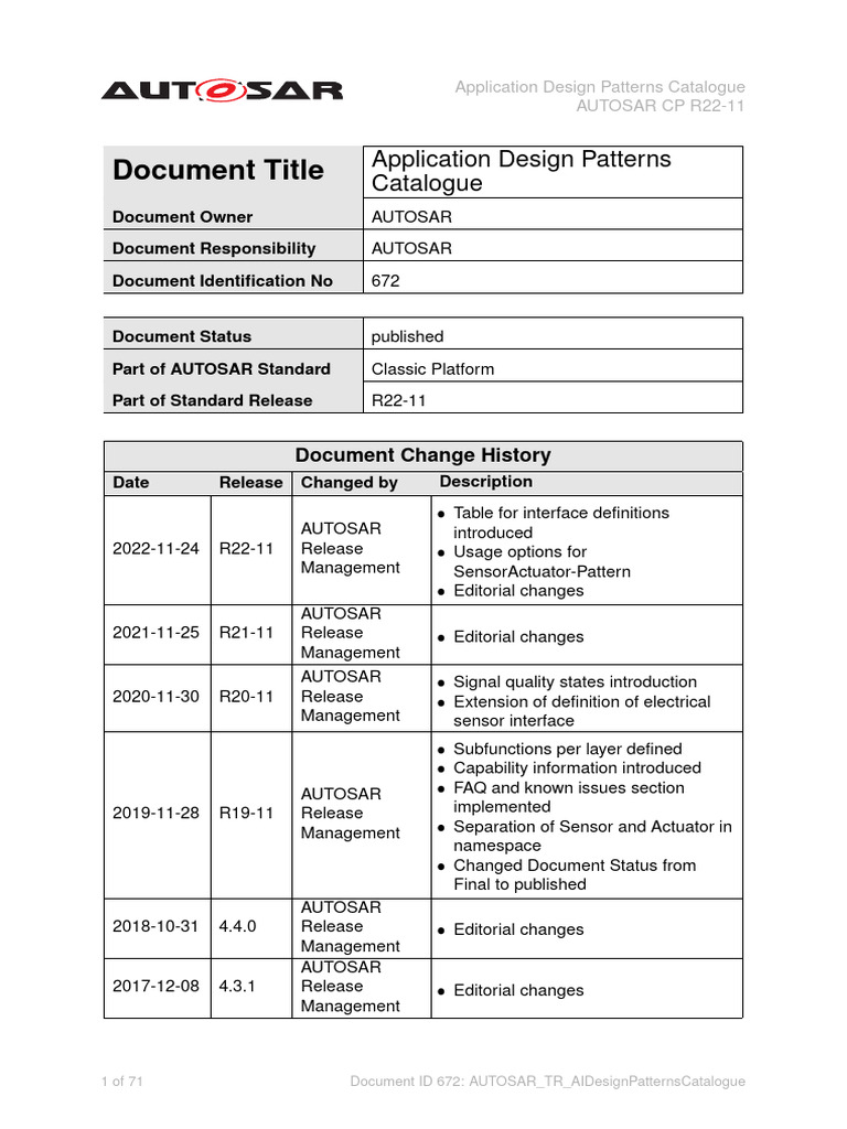 AUTOSAR TR AIDesignPatternsCatalogue | PDF | Software Design Pattern ...