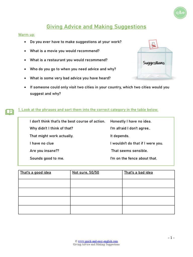 Making Suggestions SV B1 | PDF