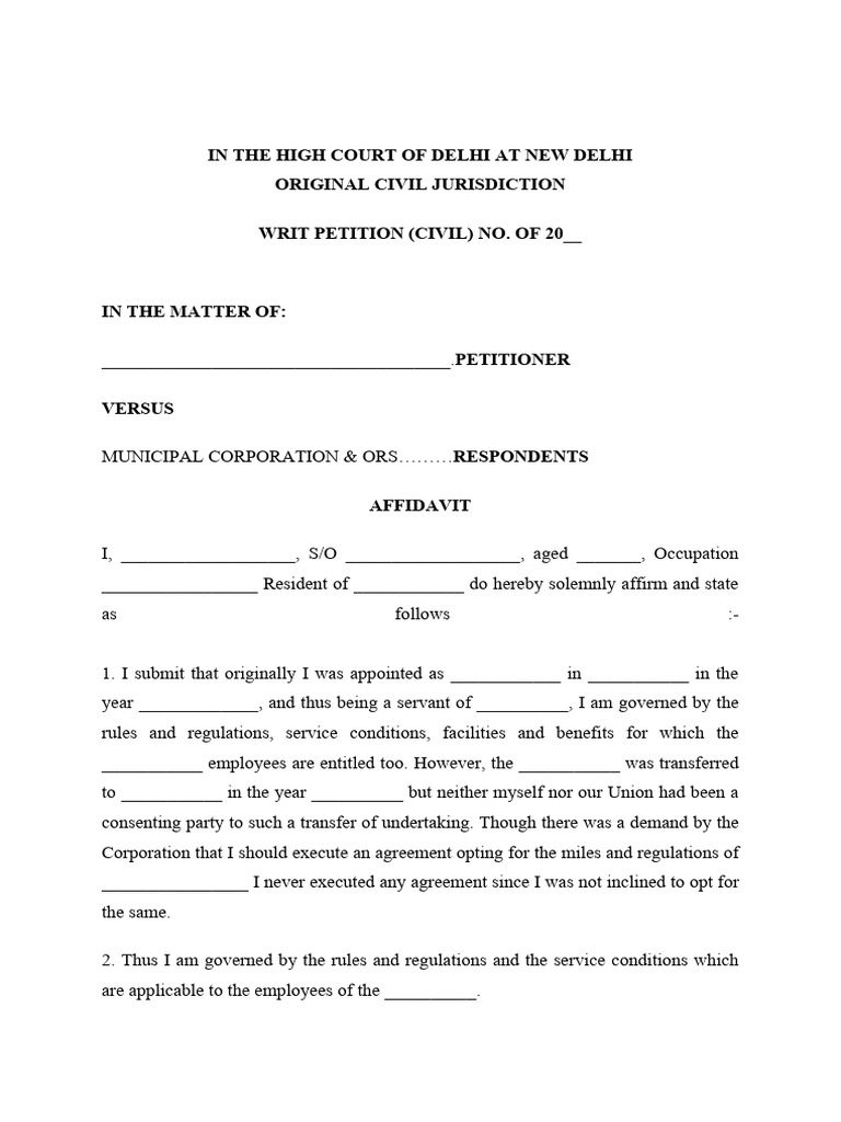 Affidavit For Writ of Quo Warranto Article 226 of The Constitution To File in High Court | PDF ...