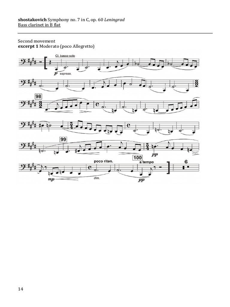 Shostakovich Symphony No. 7 Bass Clarinet Solo | PDF
