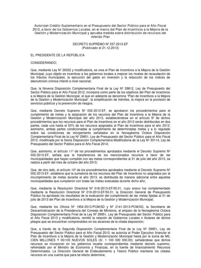 Crédito Suplementario 2013 para Gobiernos Locales | PDF | Presupuesto | Presupuesto del gobierno