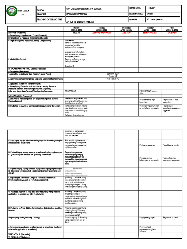 DLL_MAPEH Q4-W3 | PDF