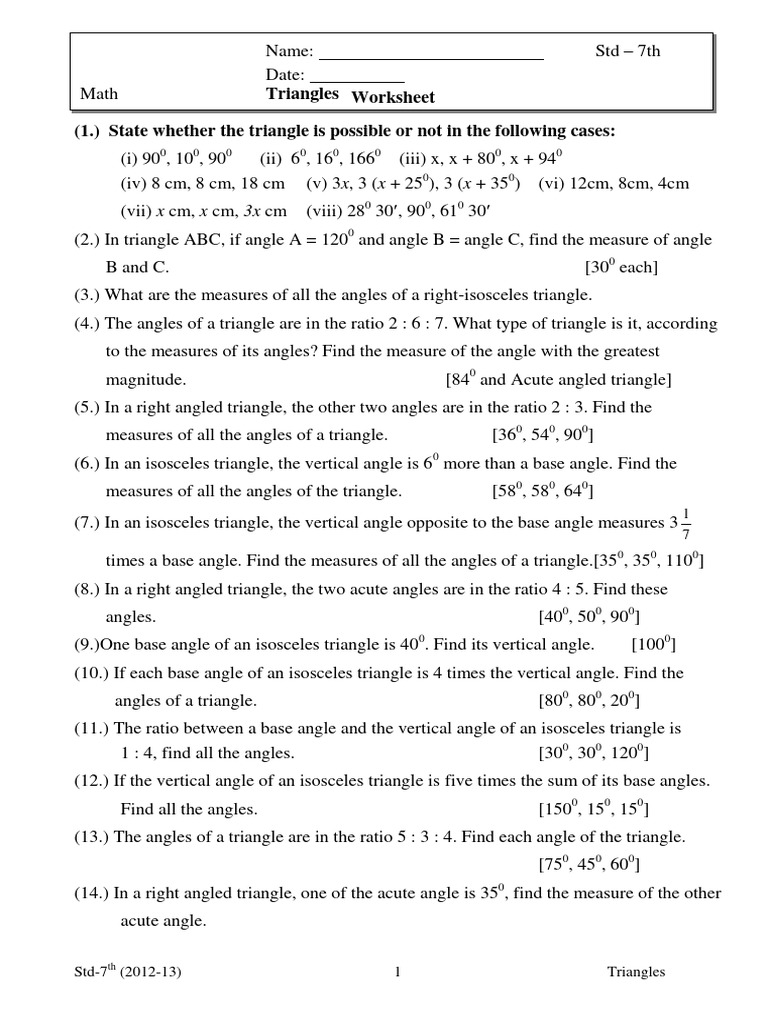 Triangles worksheet | PDF | Triangle | Classical Geometry