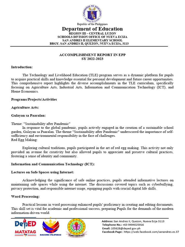 Accomplishment Report in Epp | PDF