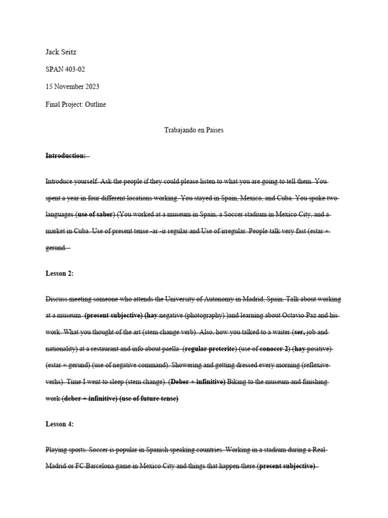 Spanish Final Outline | PDF