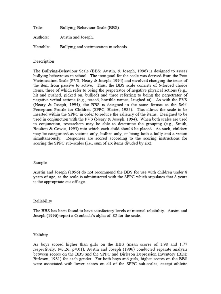 Bullying-Behaviour Scale (BBS) | PDF | Bullying | Victimisation