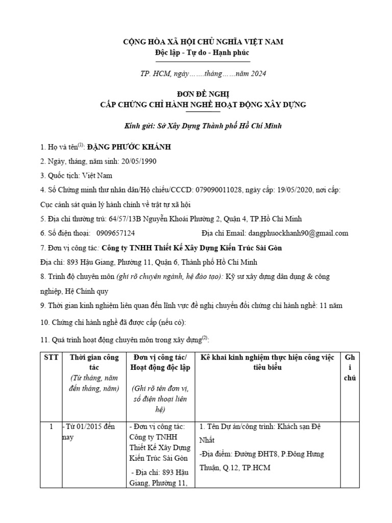 Đơn đề nghị xin cấp CCHN | PDF