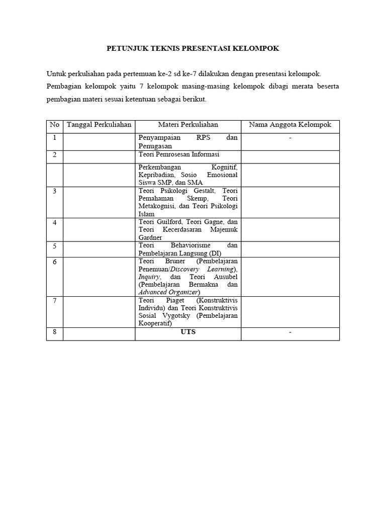 Psiko-PETUNJUK TEKNIS PRESENTASI KELOMPOK | PDF