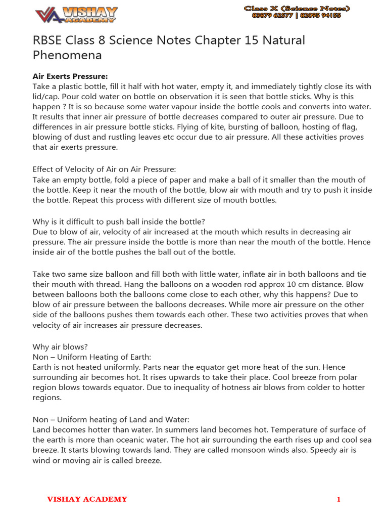 RBSE Class 8 Science Notes Chapter 15 Natural Phenomena - RBSE Guide ...