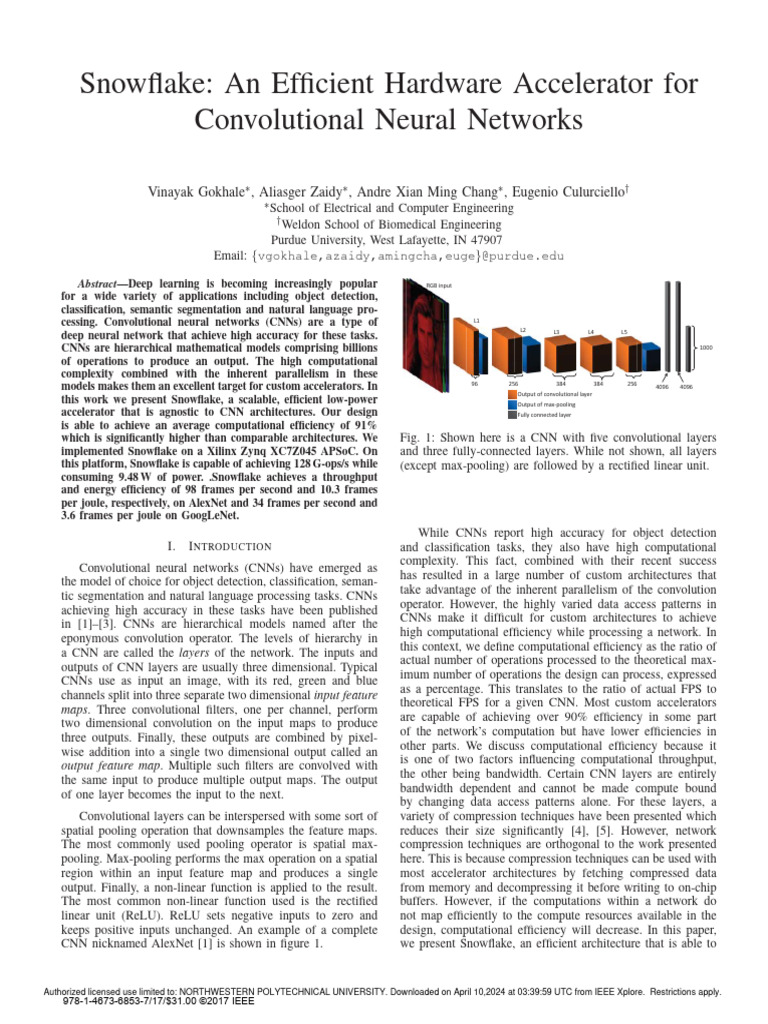 Snowflake An Efficient Hardware Accelerator For Convolutional Neural Networks | PDF | Computer ...