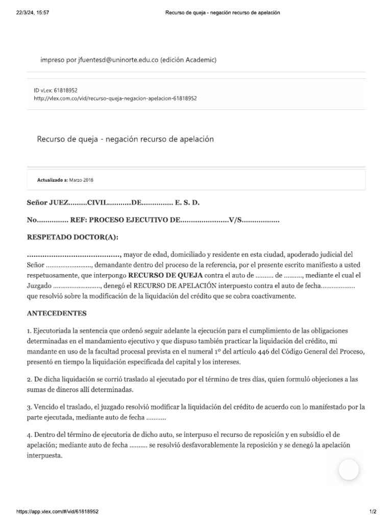 Modelo Recurso Queja | PDF