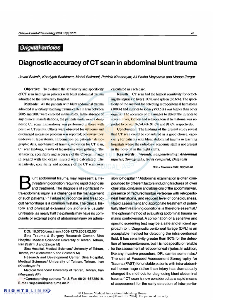 CT Scan Report for Abdominal Trauma | PDF