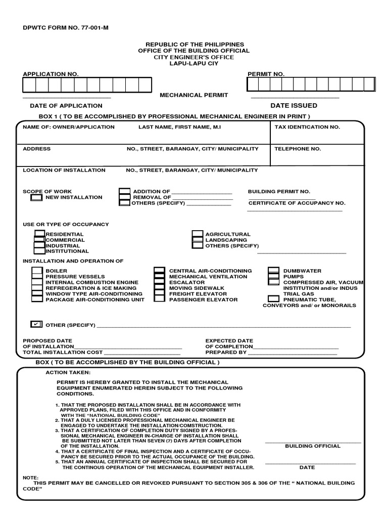 Lapu-Lapu City - Mechanical Permit | PDF | Elevator | Pump