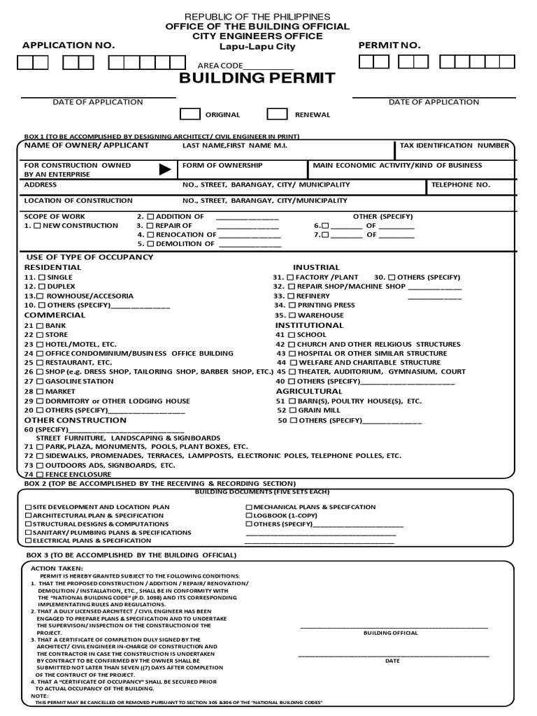 Lapu-Lapu City Building Permit Form | PDF | Specification (Technical ...