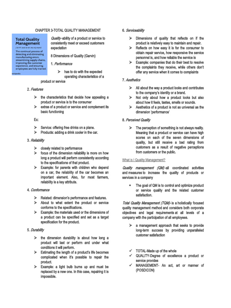 Chapter 3 - TQM | PDF | Quality (Business) | Quality Management