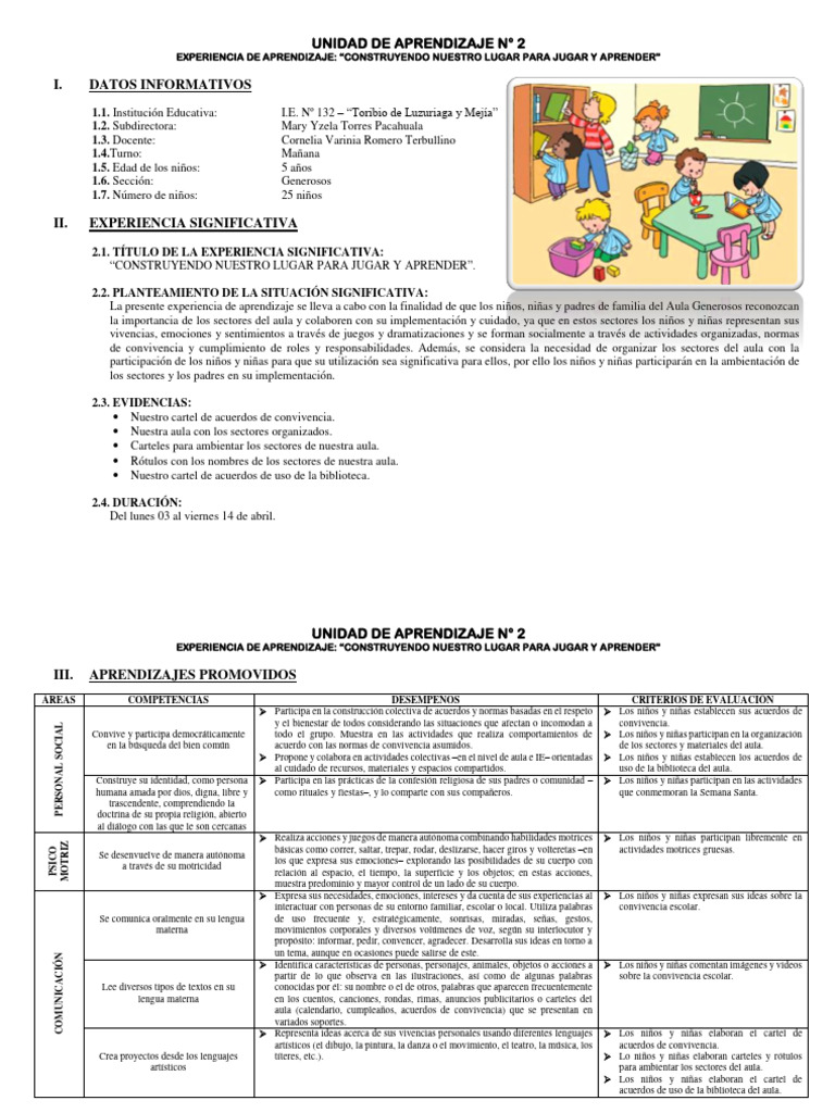 Unidad de Aprendizaje #2 Construyendo Nuestro Lugar para Jugar y Aprender | Descargar gratis PDF ...