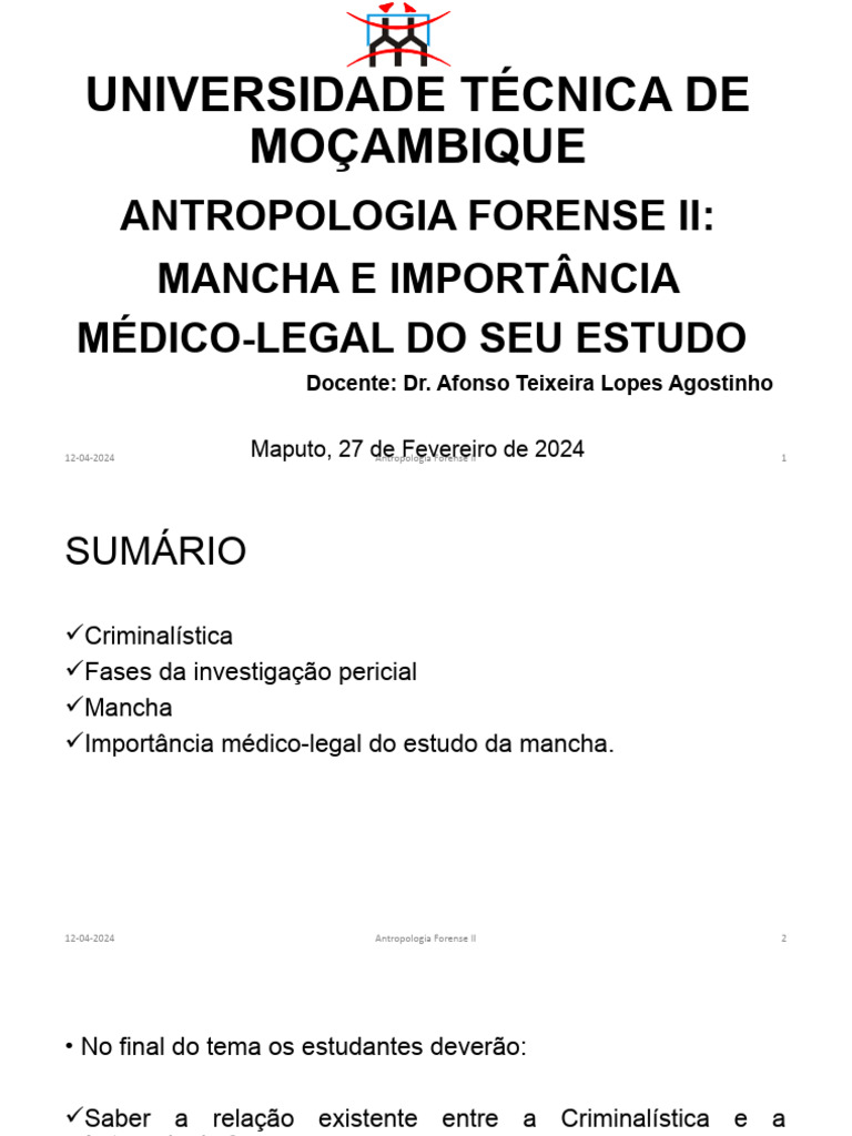Antropologia Forense II - Mancha e Importãncia Médico-Legal Do Seu ...