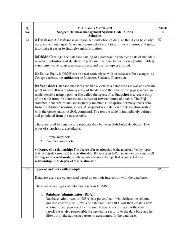 VTU Exam Question Paper With Solution of 18CS53 Database Management System March-2021-Dr. Anand ...