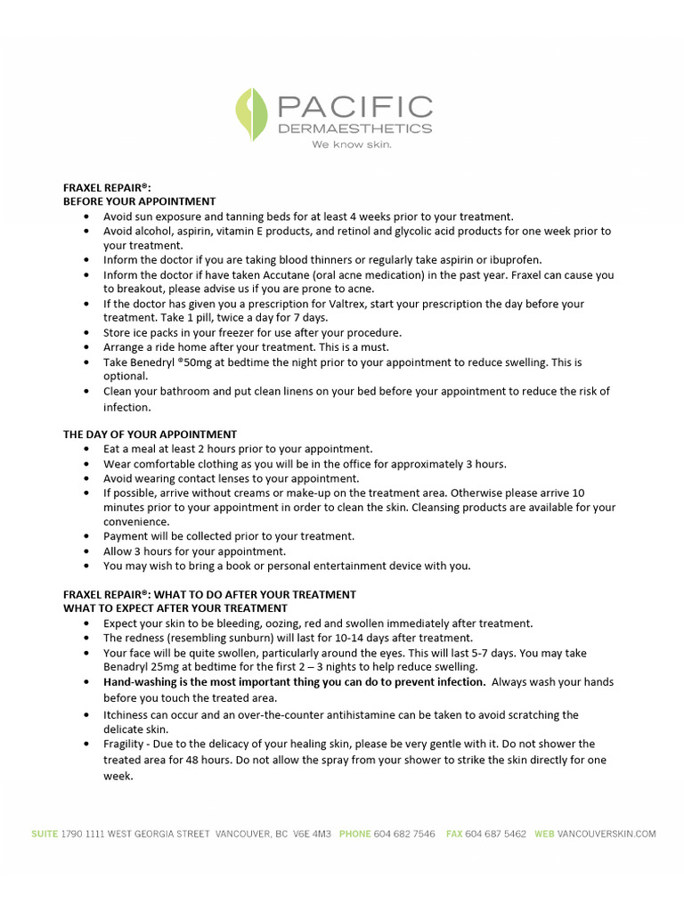 Pre and Post Care Sheets Fraxel Repair | PDF | Sunscreen | Skin Care