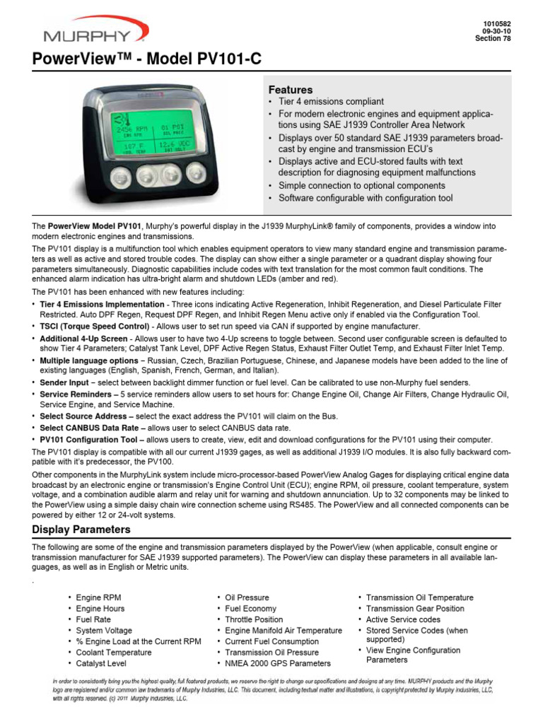 Powerview™ - Model Pv101-C: Features | PDF | Manufactured Goods