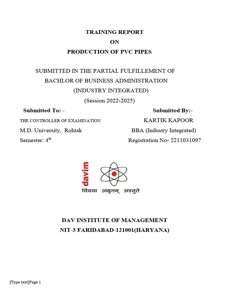 TRAINING REPORT Part 2 | PDF | Plumbing | Extrusion