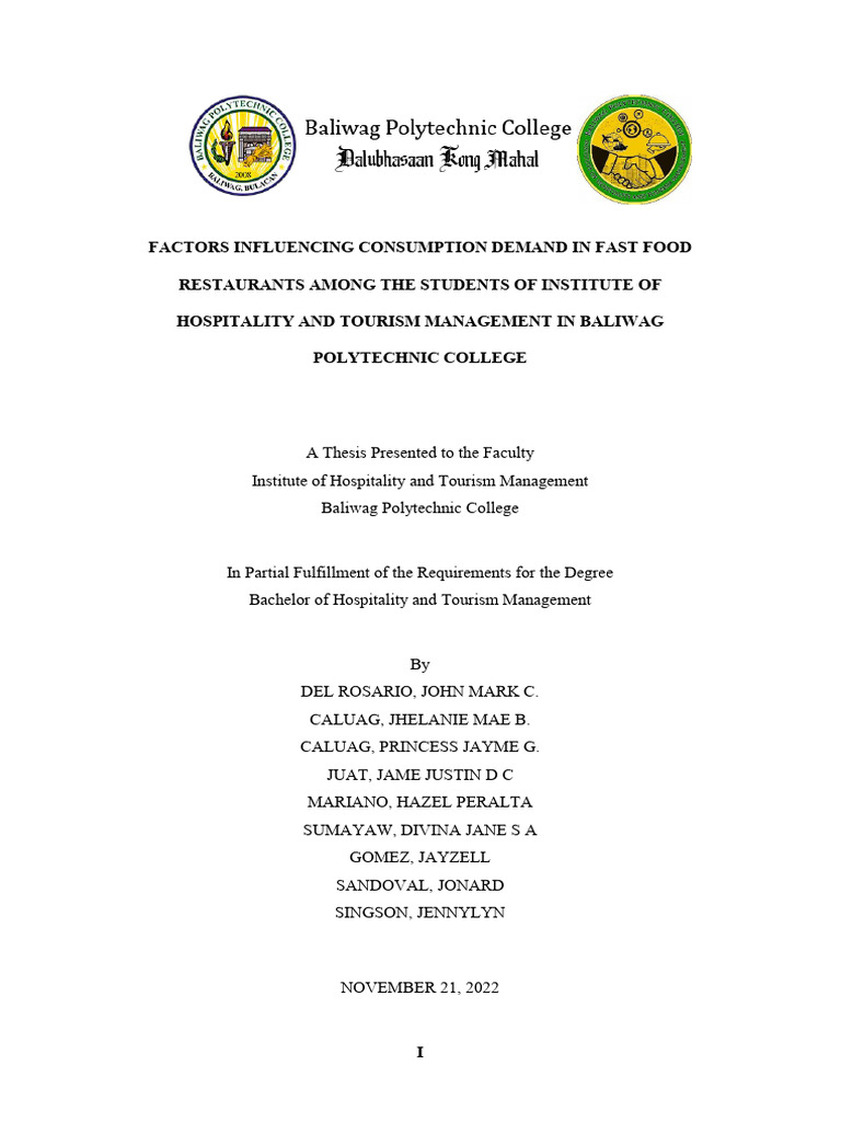 Factors Influencing Consumption Demand in Fast Food Restaurants Among ...