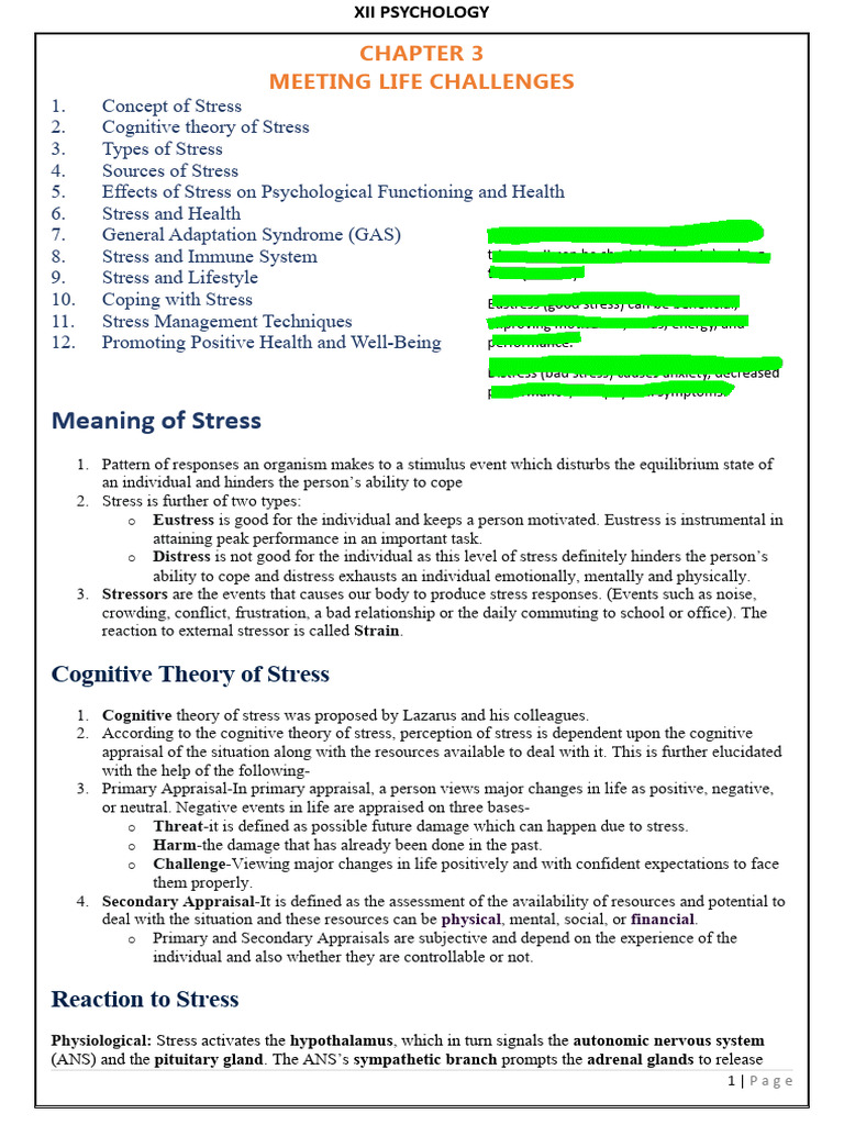 Chapter 3 Meeting Life Challenges | PDF | Stress (Biology) | Emotions
