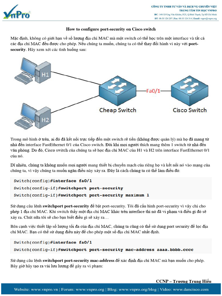 How To Configure Port-Security On Cisco Switch | PDF