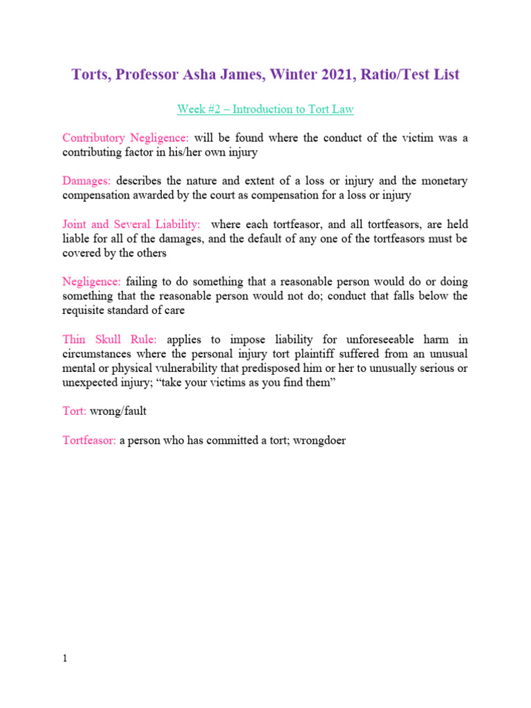 Torts+Ratio Test+List | PDF | Negligence | Tort