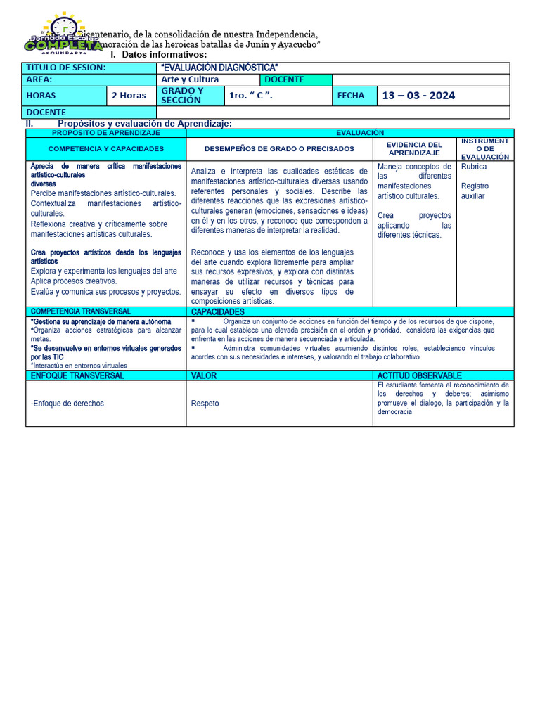Arte Eva Diag | PDF | Evaluación | Aprendizaje