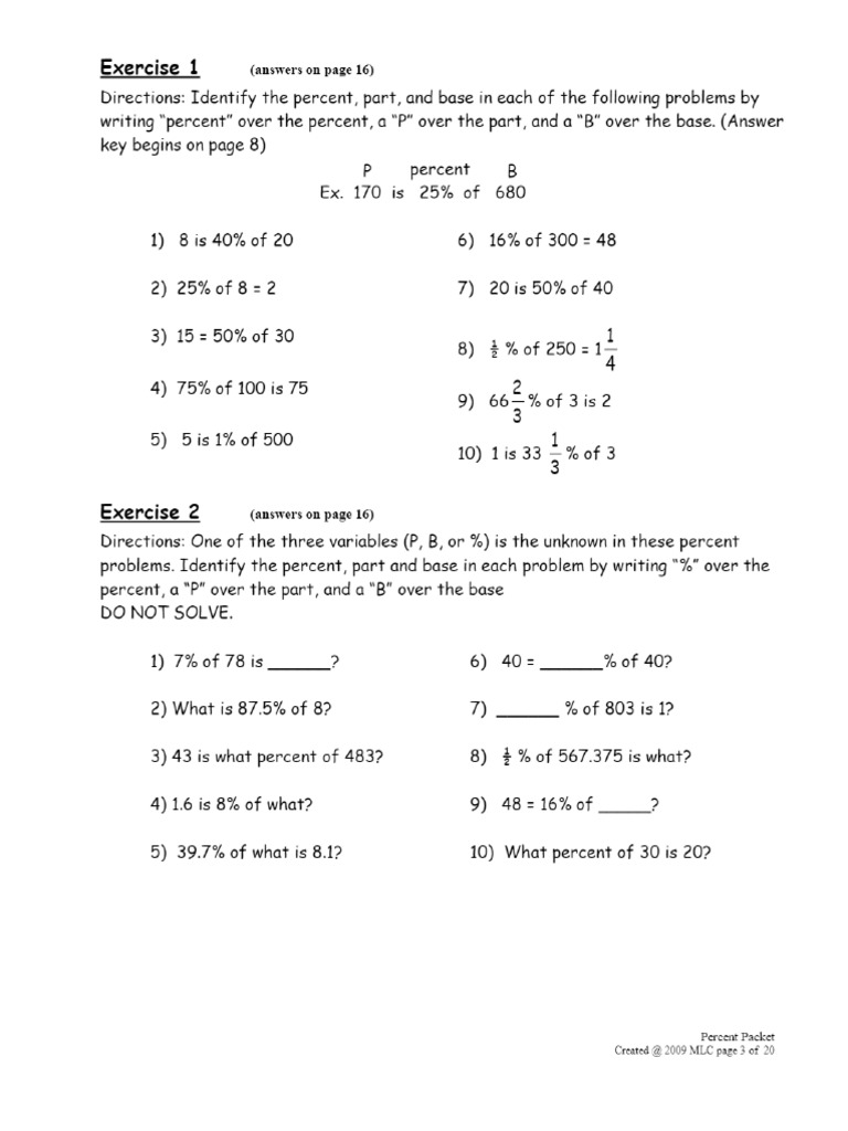 Percentage Base and Rate Worksheet 1 | PDF