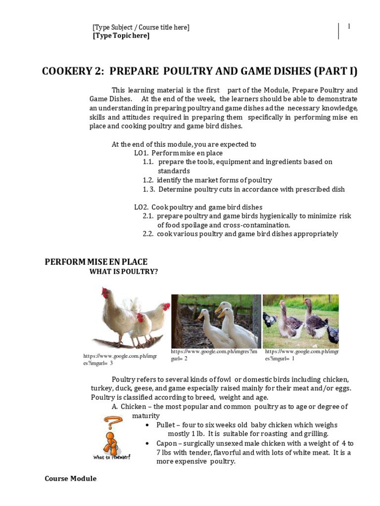 7 009 Cookery 2 Prepare Poultry and Game Dishes Part I 1 | PDF ...