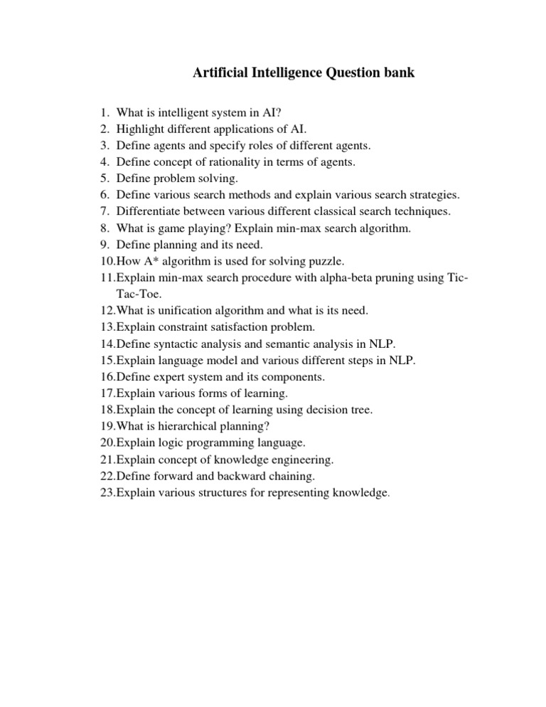 AI Question Bank with Answers | PDF
