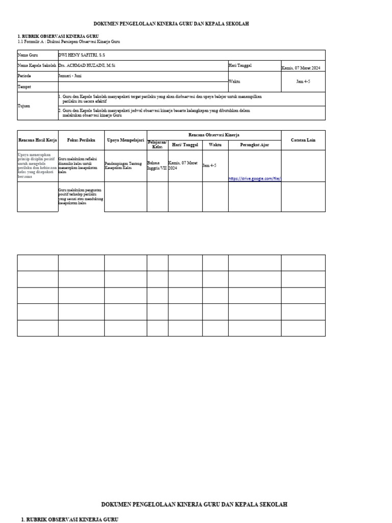 Form Observasi Guru (DWI HENY) | PDF