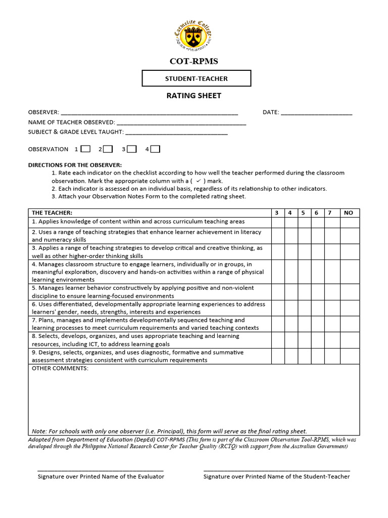 Cot-Rpms: Student-Teacher | PDF | Learning | Curriculum