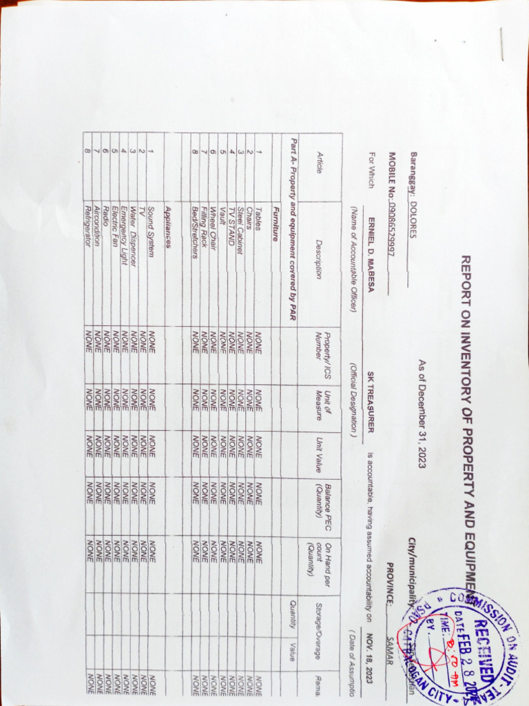 Report On Inventory of Property and Equipment | PDF