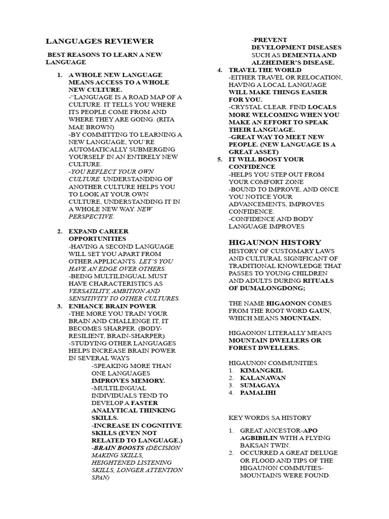 LANGUAGES-REVIEWER-2ND-SEM | PDF