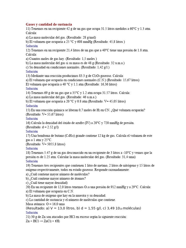 LEY DE LOS GASES IDEALES ejercicios (2) | PDF | Gases | Mole (Unidad)