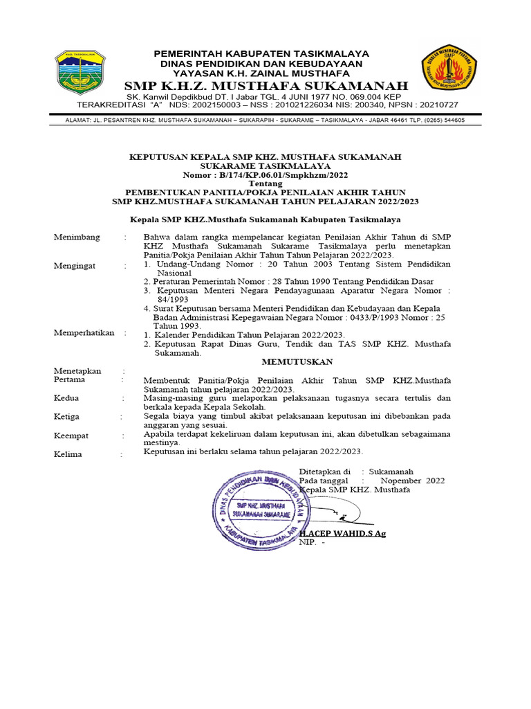 SK - KS.TTG - Panitia, PAT, Th. 2022-23 | PDF