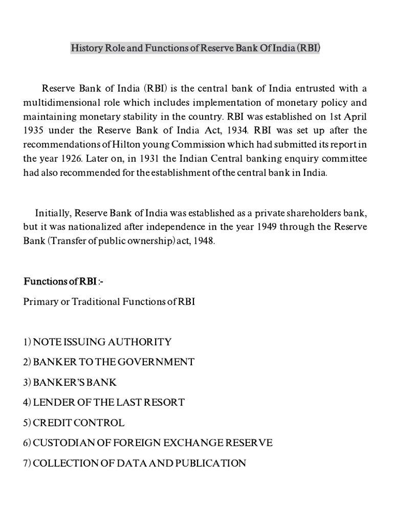 RBI's Role & Money Market Basics | PDF | Reserve Bank Of India | Money ...