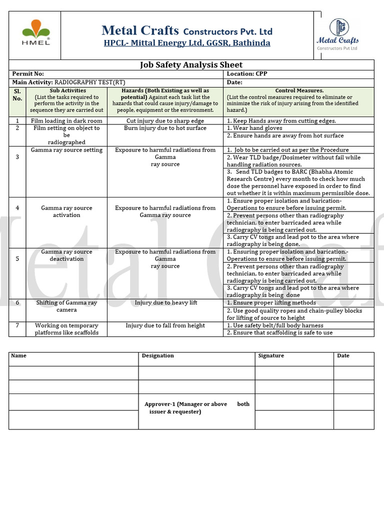 JSA 37-Rev.01 - RADIOGRAPHY TEST | PDF | Occupational Safety And Health ...