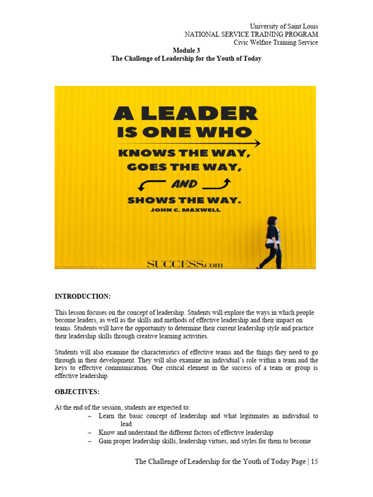 NSTP 1 - CWTS MODULE 3 | PDF | Leadership | Decision Making NSTP 1 - CWTS MODULE 3 | PDF | Leadership | Decision Making