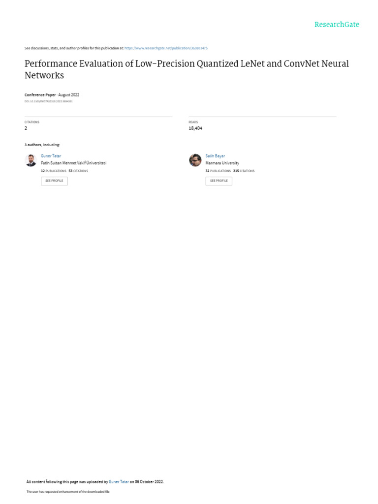 Performance Evaluation of Low-Precision Quantized LeNet and ConvNet Neural Networks | Download ...
