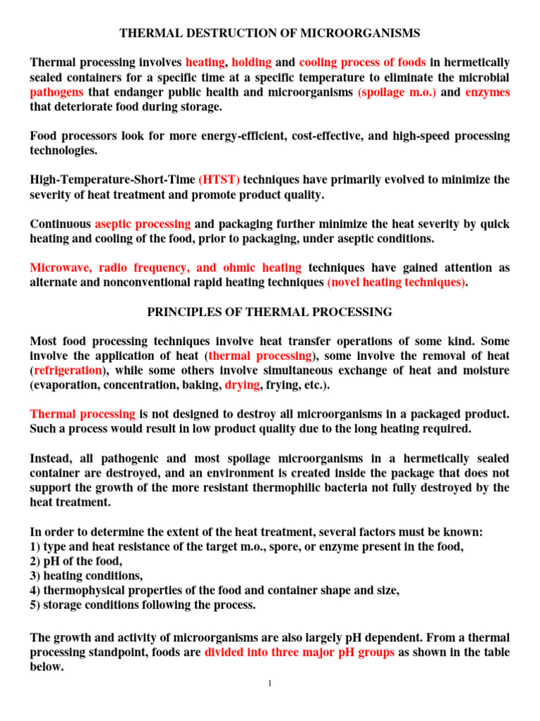 THERMAL DESTRUCTION OF MICROORGANISMS | PDF | Microorganism | Heat