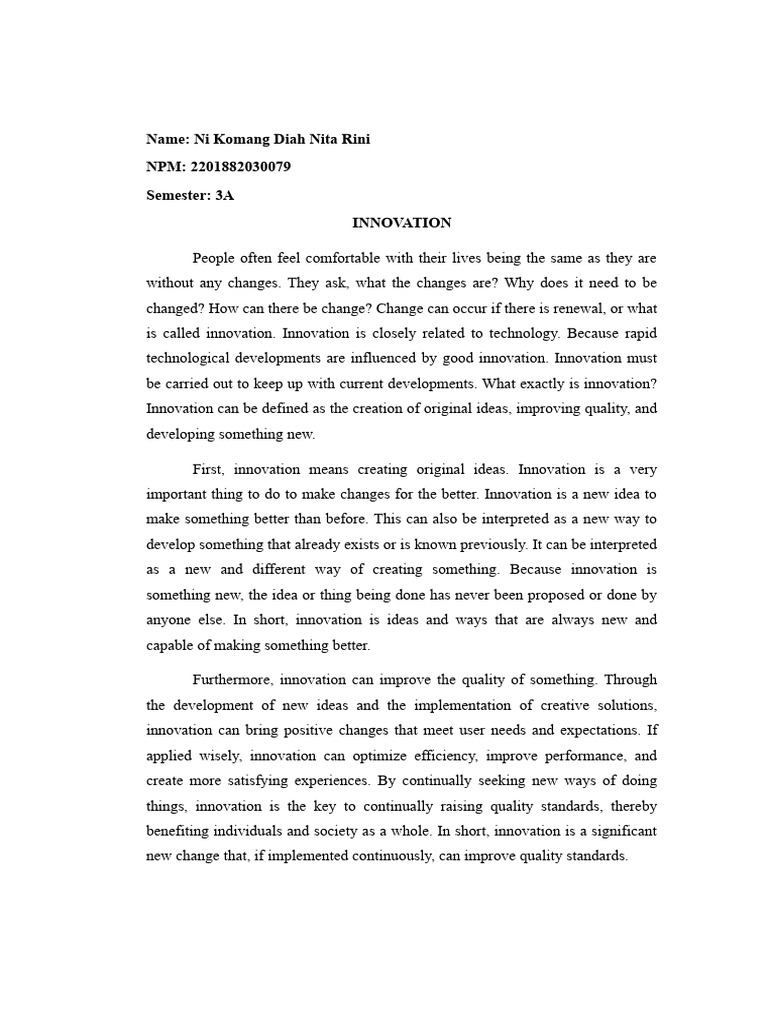 Innovation (Final Essay) | PDF | Innovation | Cognition